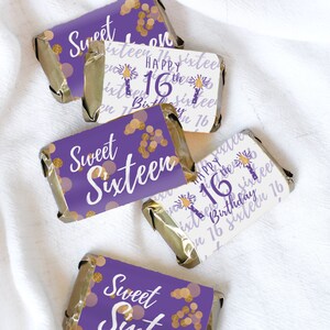 Sweet 16 Purple and Gold Candy Bar Wrappers Happy Sweet - Etsy
