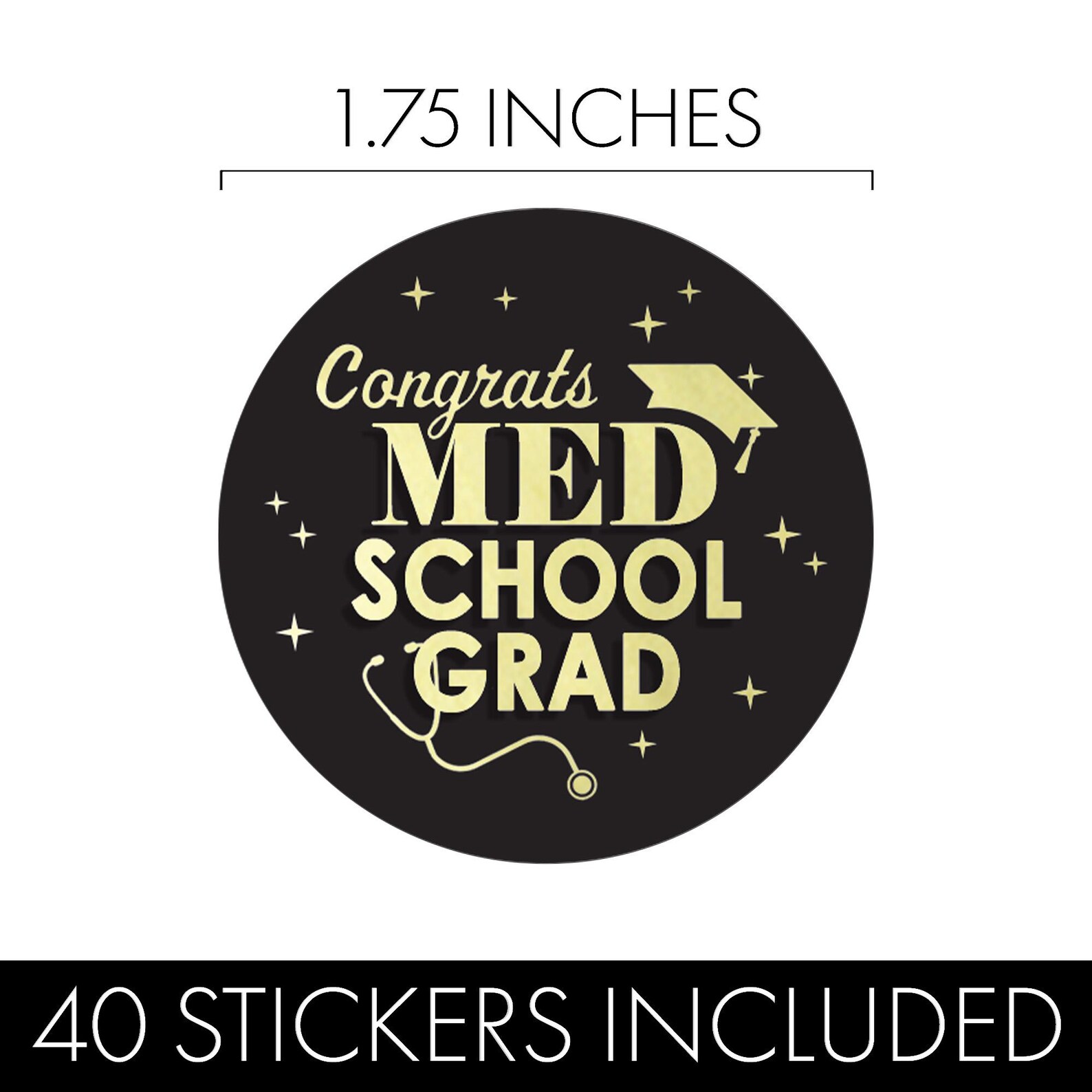 Black and Gold Medical School Graduation Stickers, 1.75” Envelope Seals ...