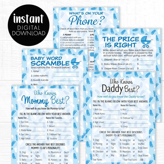 It's a Boy Footprint Baby Shower Party Games Bundle - Instant Download ...