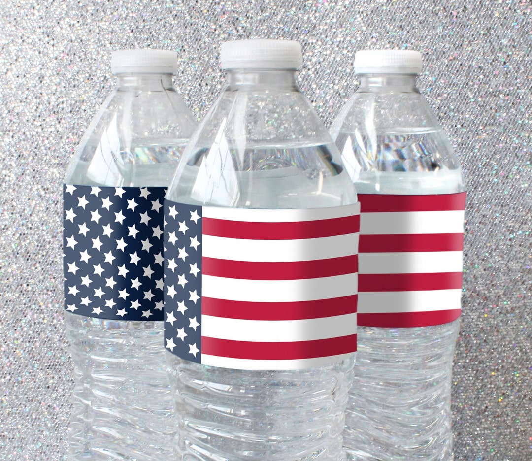 American Flag Themed Water Bottle Labels, Waterproof Red White Blue ...