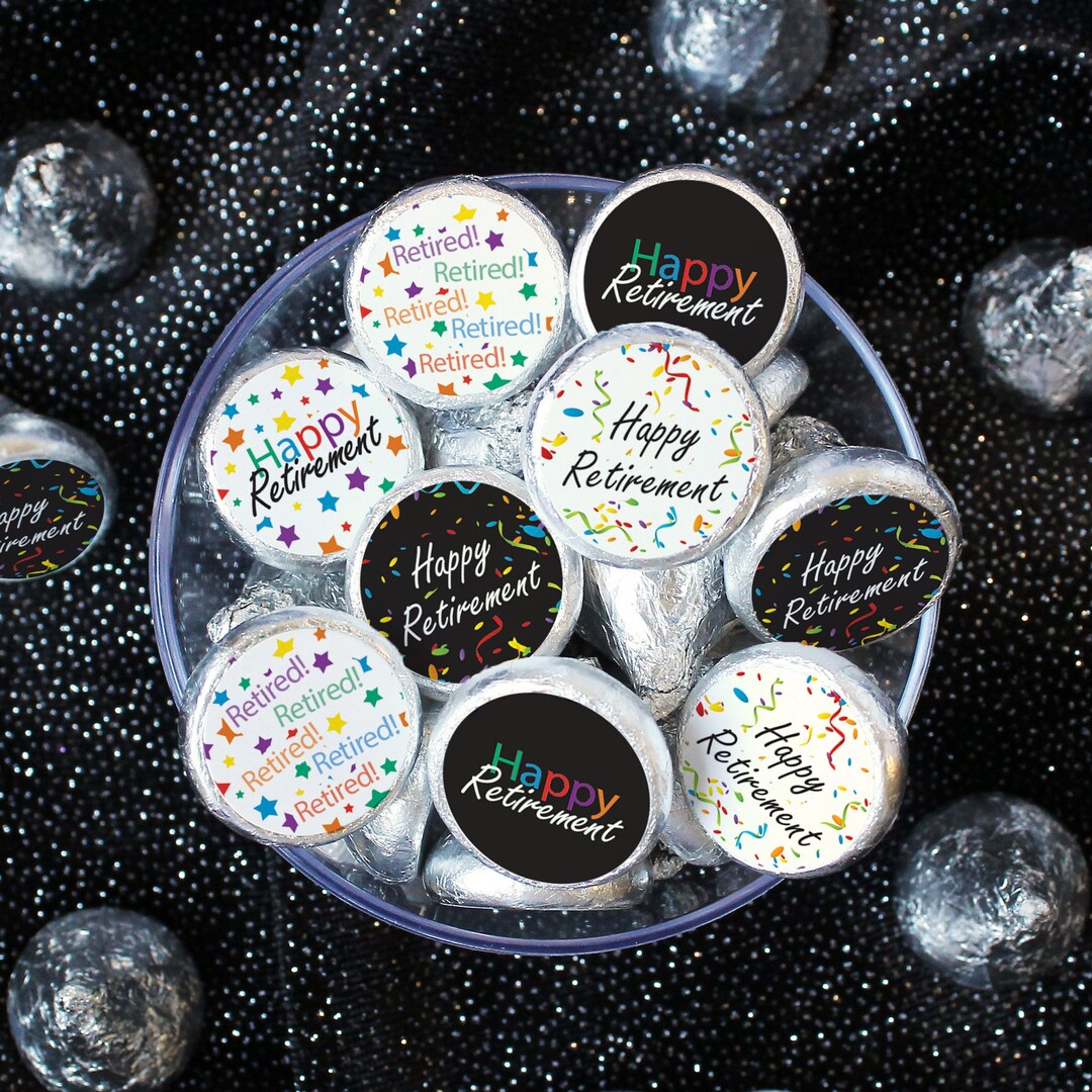 Retirement Party Favor Stickers for Chocolate Kisses 180 Count, Round ...