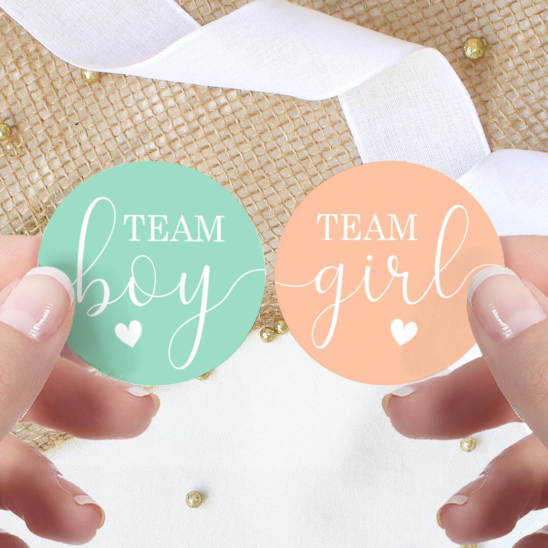 Mint and Peach Baby Gender Reveal Stickers, Team Boy or Team Girl ...