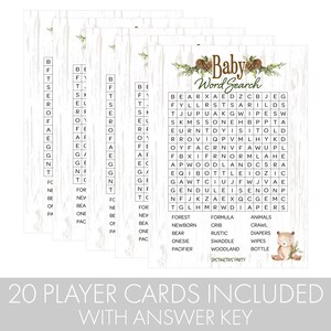 Woodland Bear Baby Shower Baby Shower Game, Word Search Icebreaker Game ...