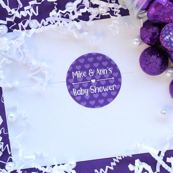 Purple Personalized Baby Shower Stickers with Name, Shower Party Favors ...