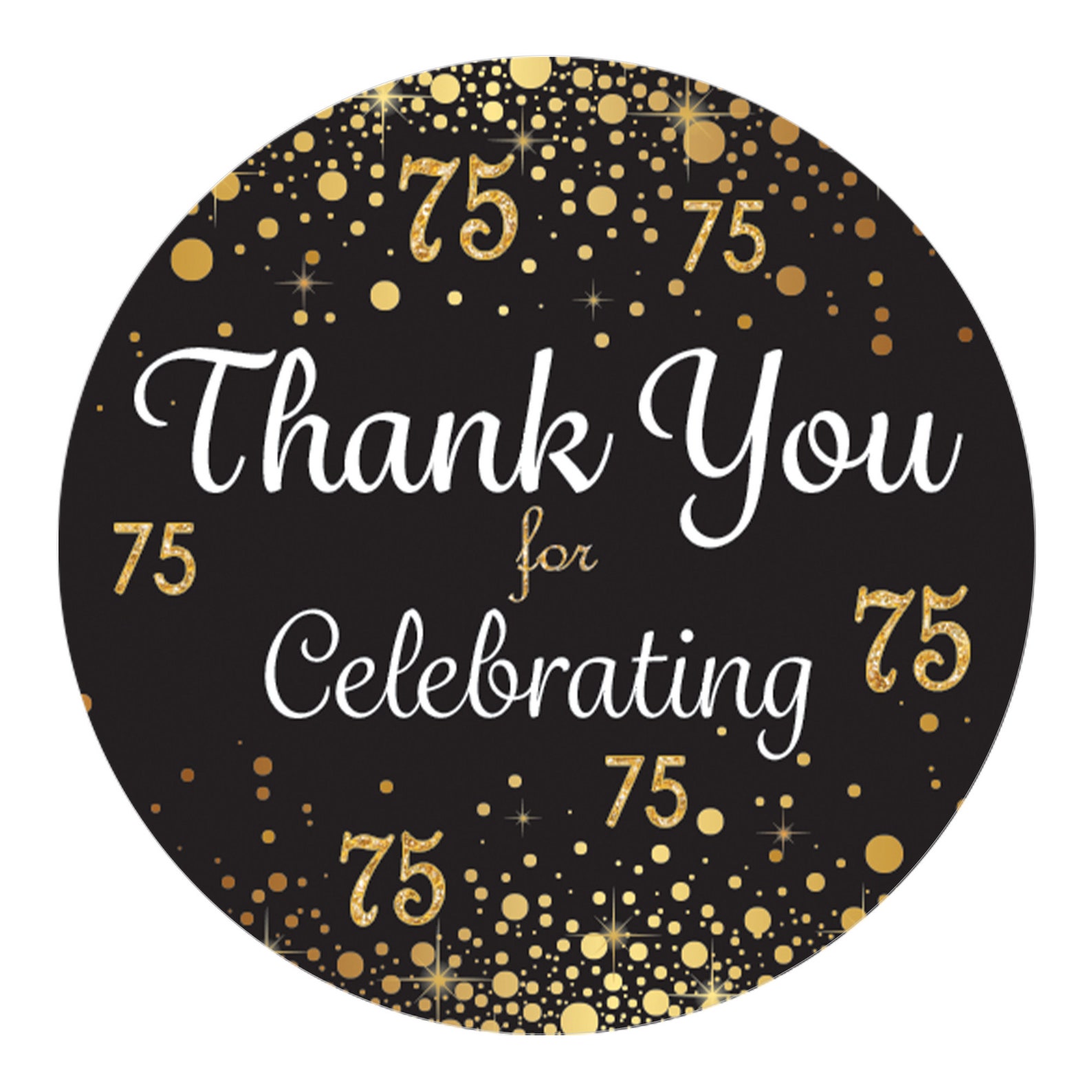 75th Birthday Thank You Stickers, Black and Gold Birthday Party Bag ...