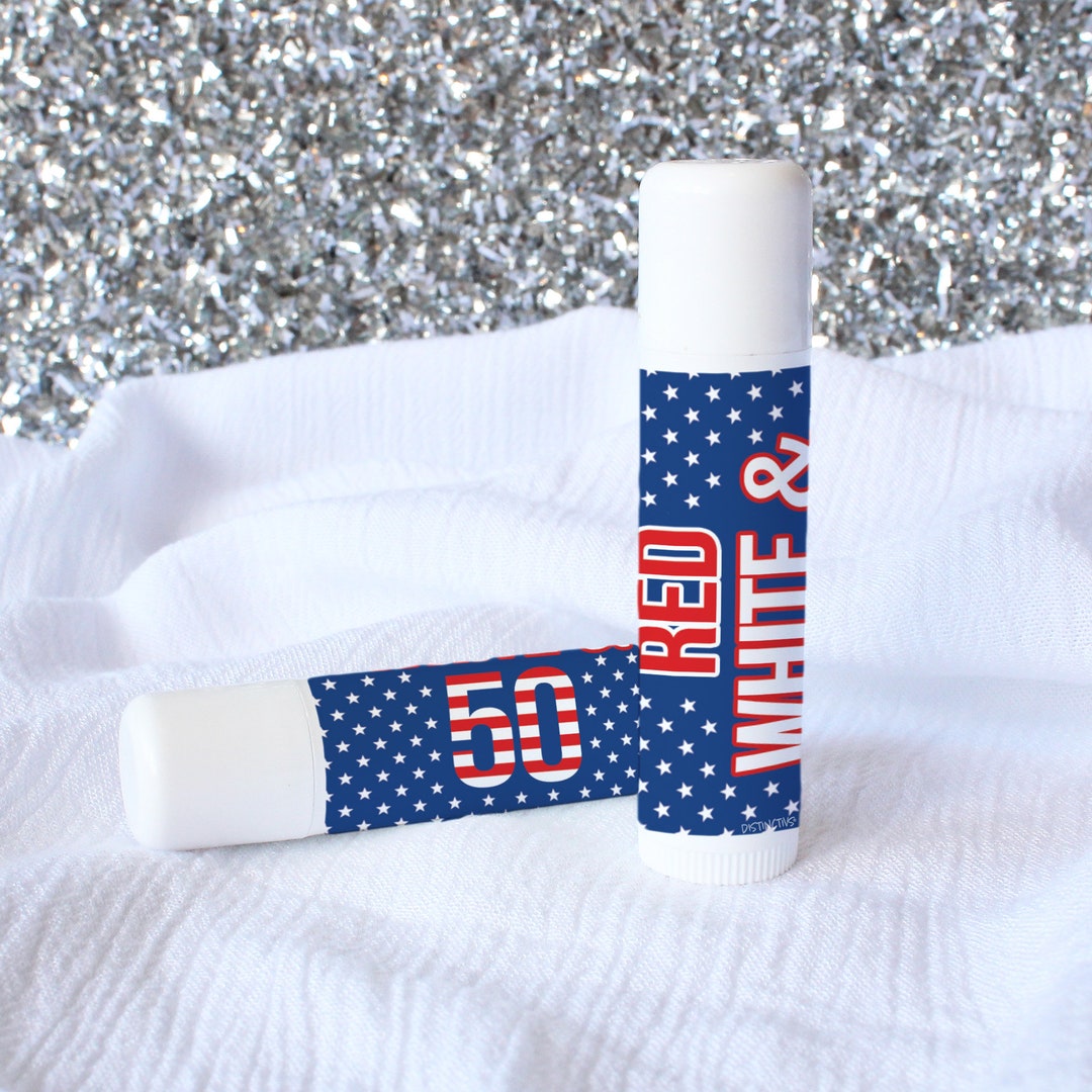 50th Red White and Blue Birthday - Lip Balm Wrapper Sticker Party ...