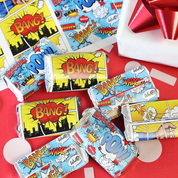 Comic Book Superhero Mini Candy Bar Wrappers, Superhero Birthday Party ...