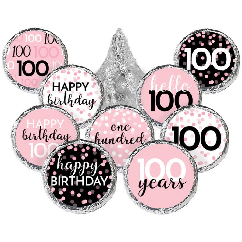 100th Birthday Party Favor Stickers Pink and Black Chocolate - Etsy