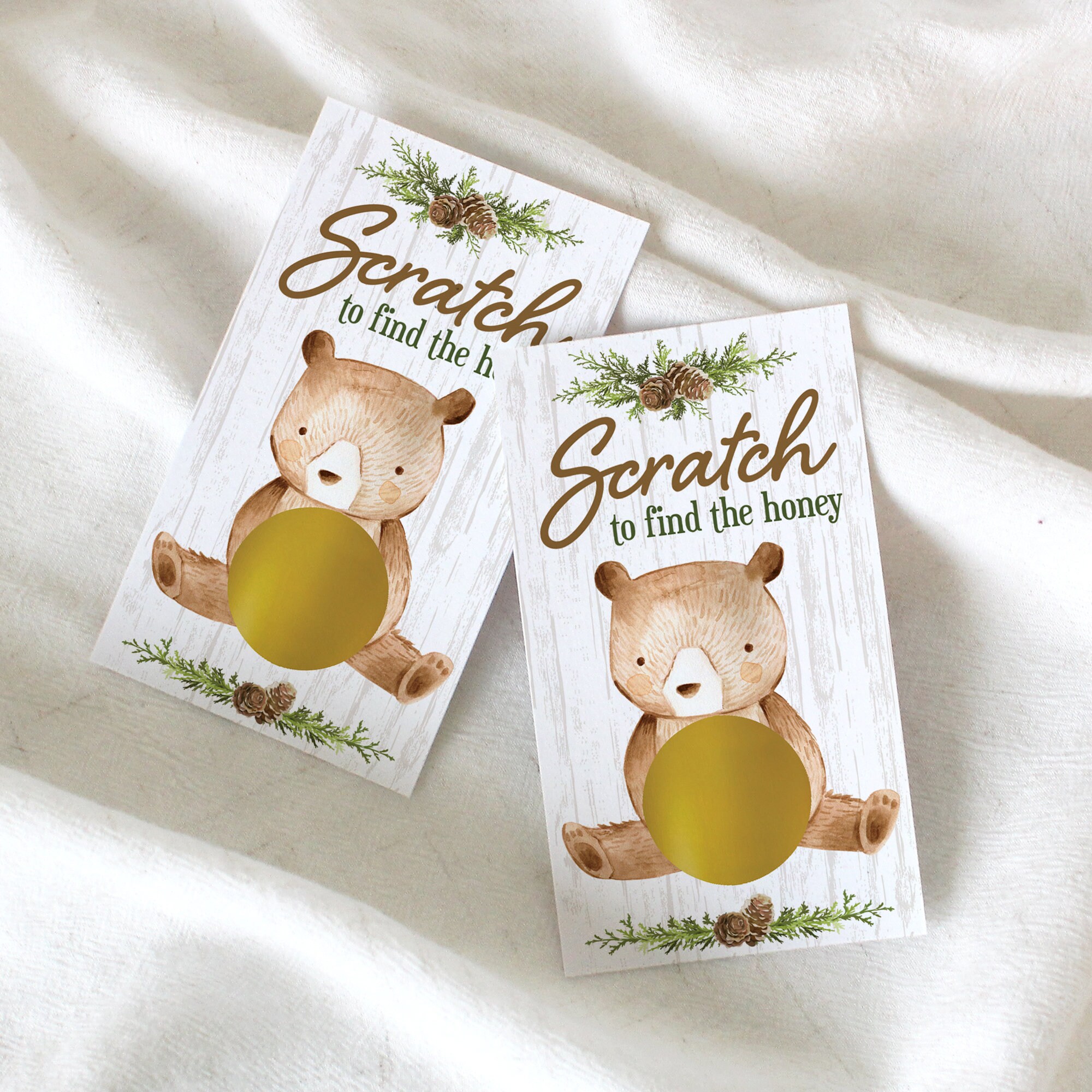 Woodland Bear Baby Shower Scratch off Game, Printed Woodland Baby ...