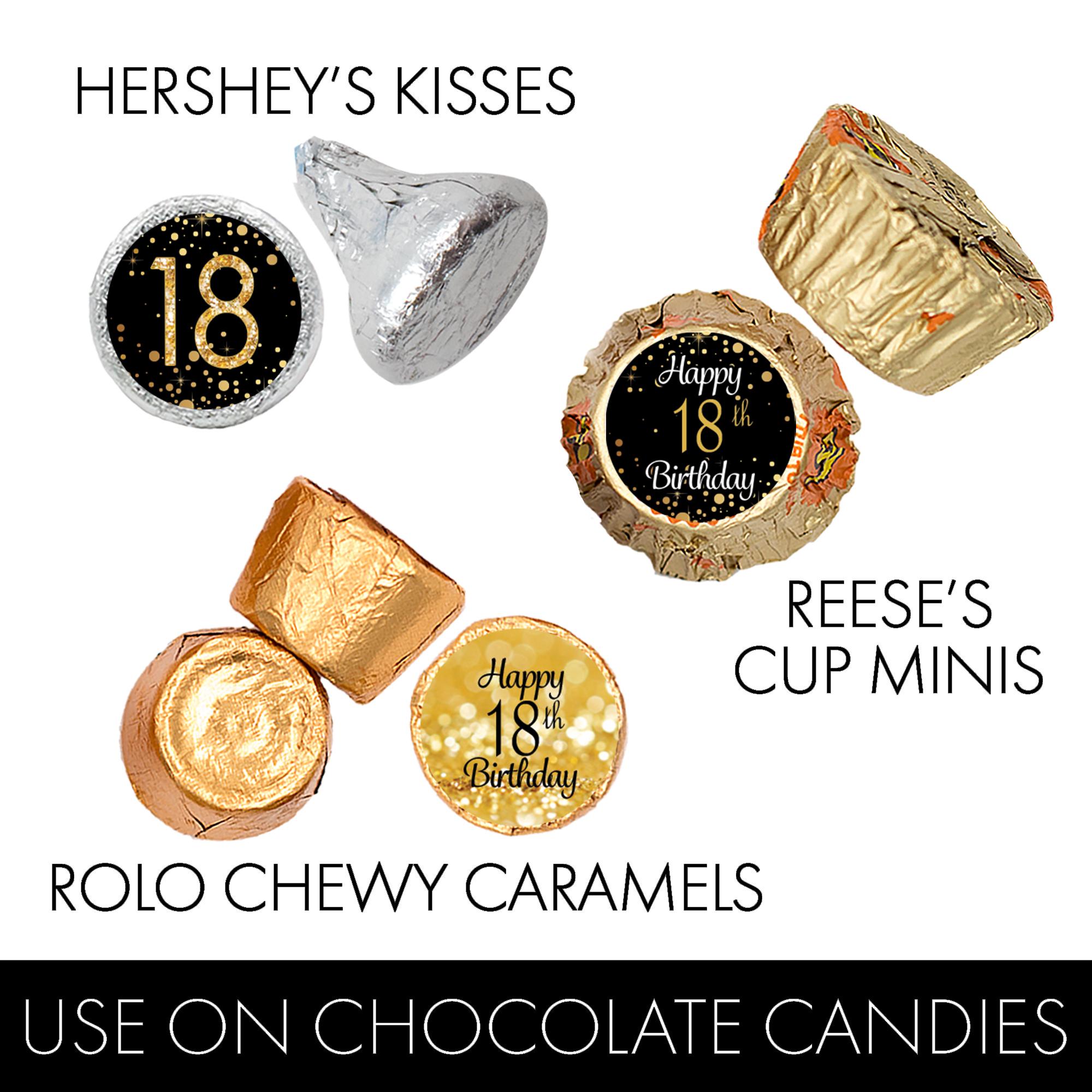 18th Birthday Party Favor Stickers, Black and Gold Candy Labels for ...