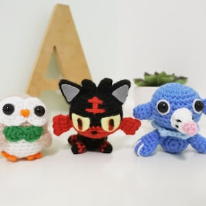 Rowlet Litten Popplio Amigurumi (alola Starter Pack) (pokemon Inspired Amigurumi) - Made to ...