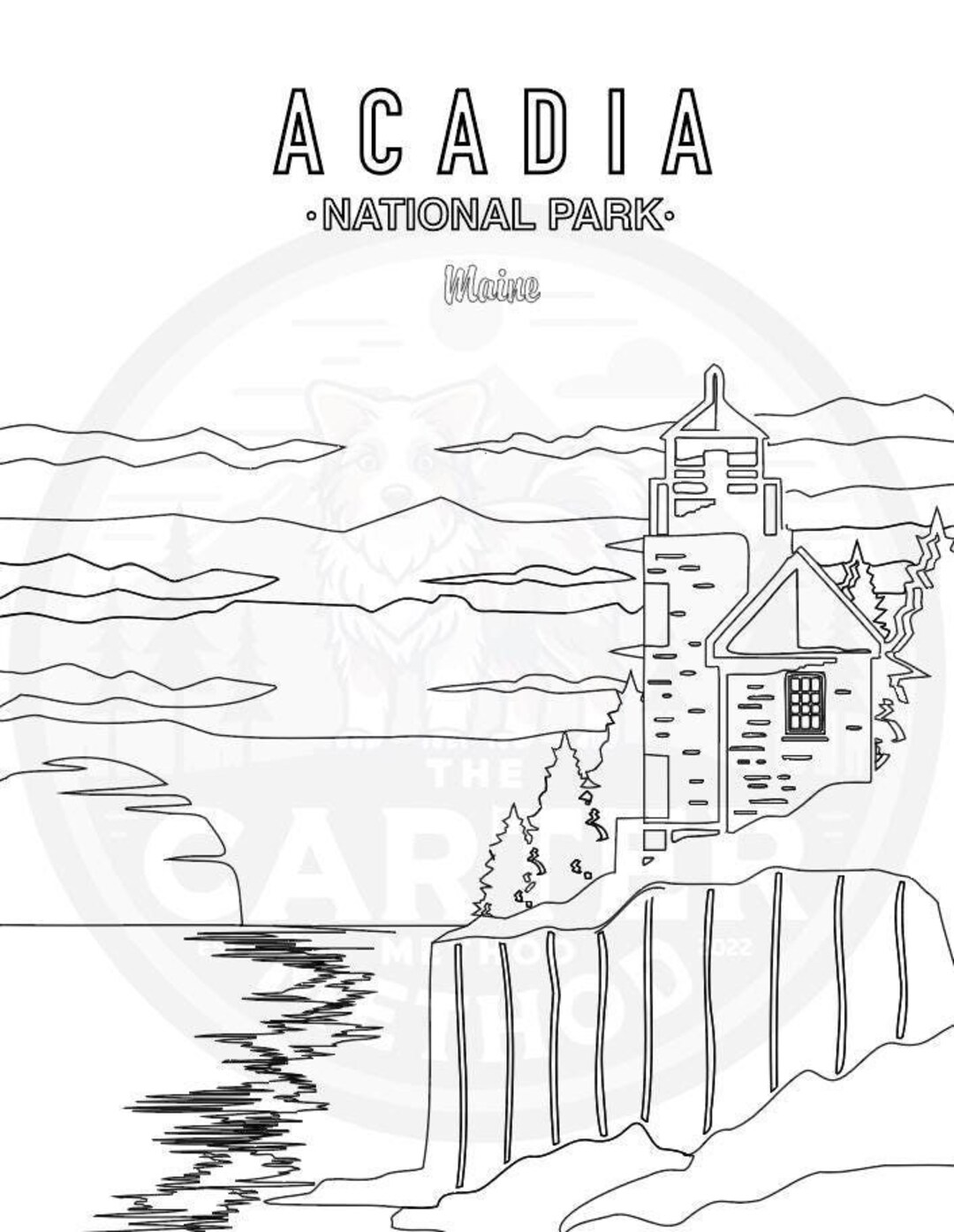 Acadia National Park Coloring Sheet (8.5"x11") - Etsy
