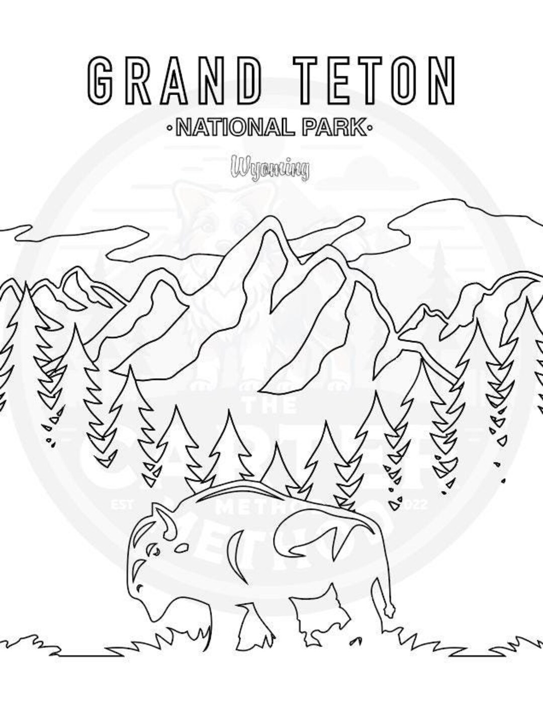 Grand Teton National Park Coloring Sheet (8.5"x11") - Etsy
