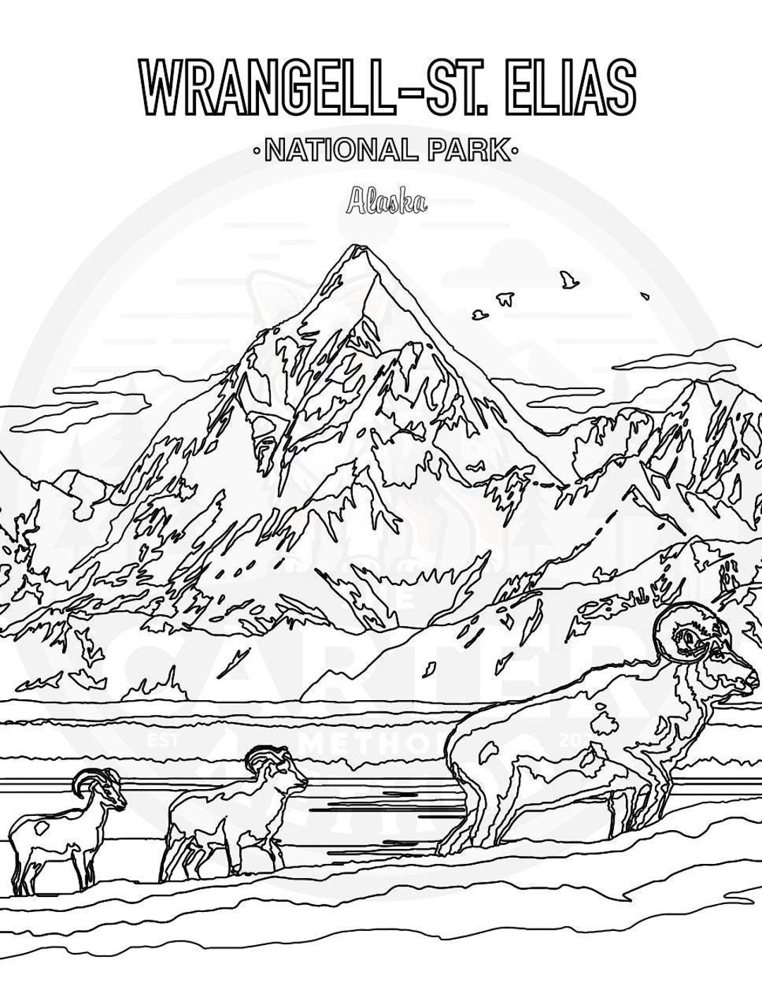 Wrangell-st. Elias National Park Coloring Sheet (8.5"x11") - Etsy