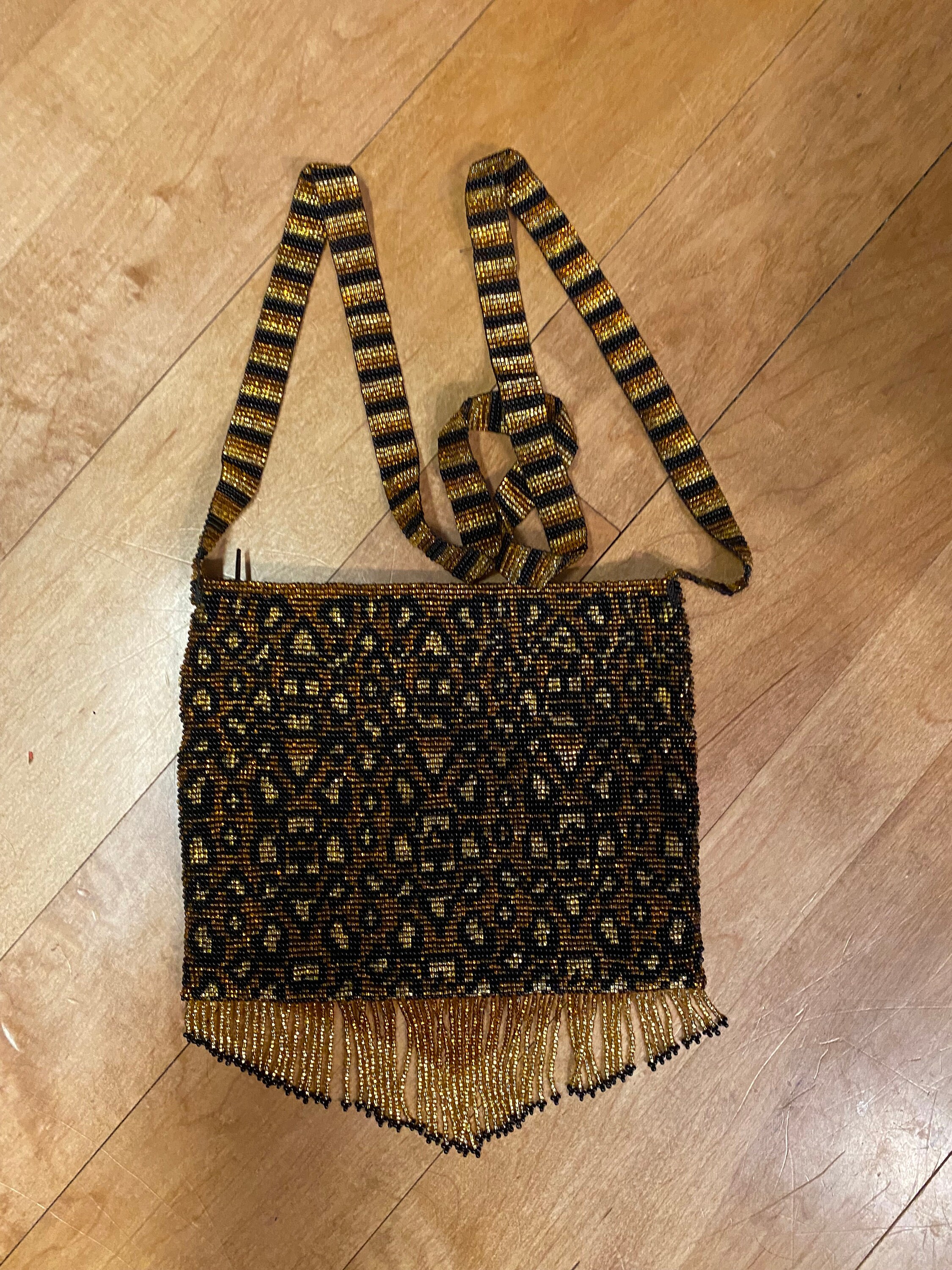 Vintage Solid Leopard Glass Seed Bead Crossover Handbag Purse Evening ...