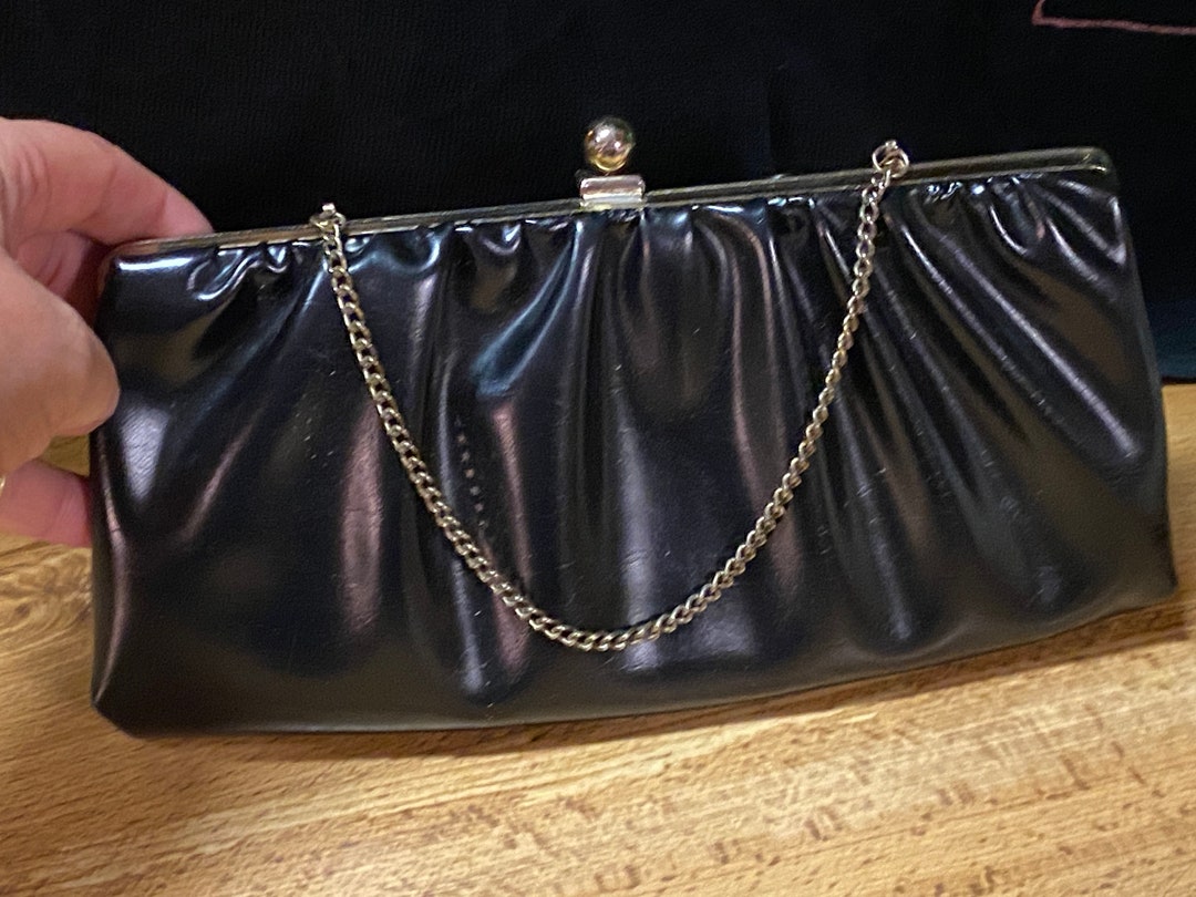 Black Evening Purse . Vinyl Purse . Metal Hand Strap . Purse . Handbag ...