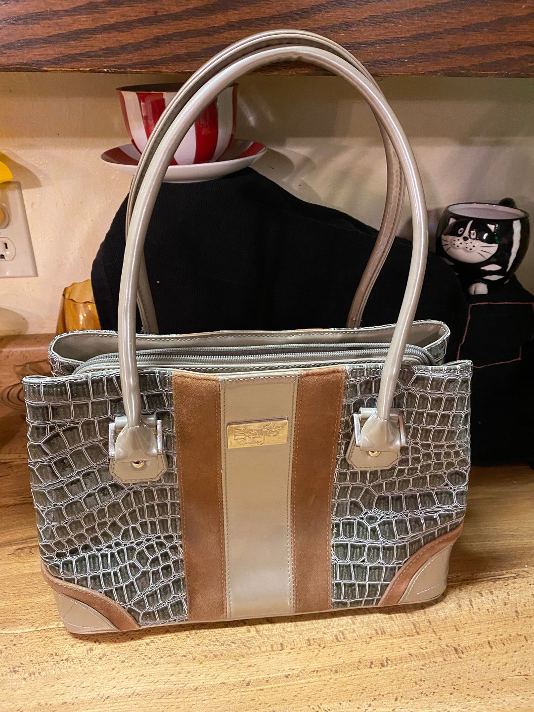 Beijo Faux Leather Purse . Brown Tones Shiny . Purse . Double Strap ...