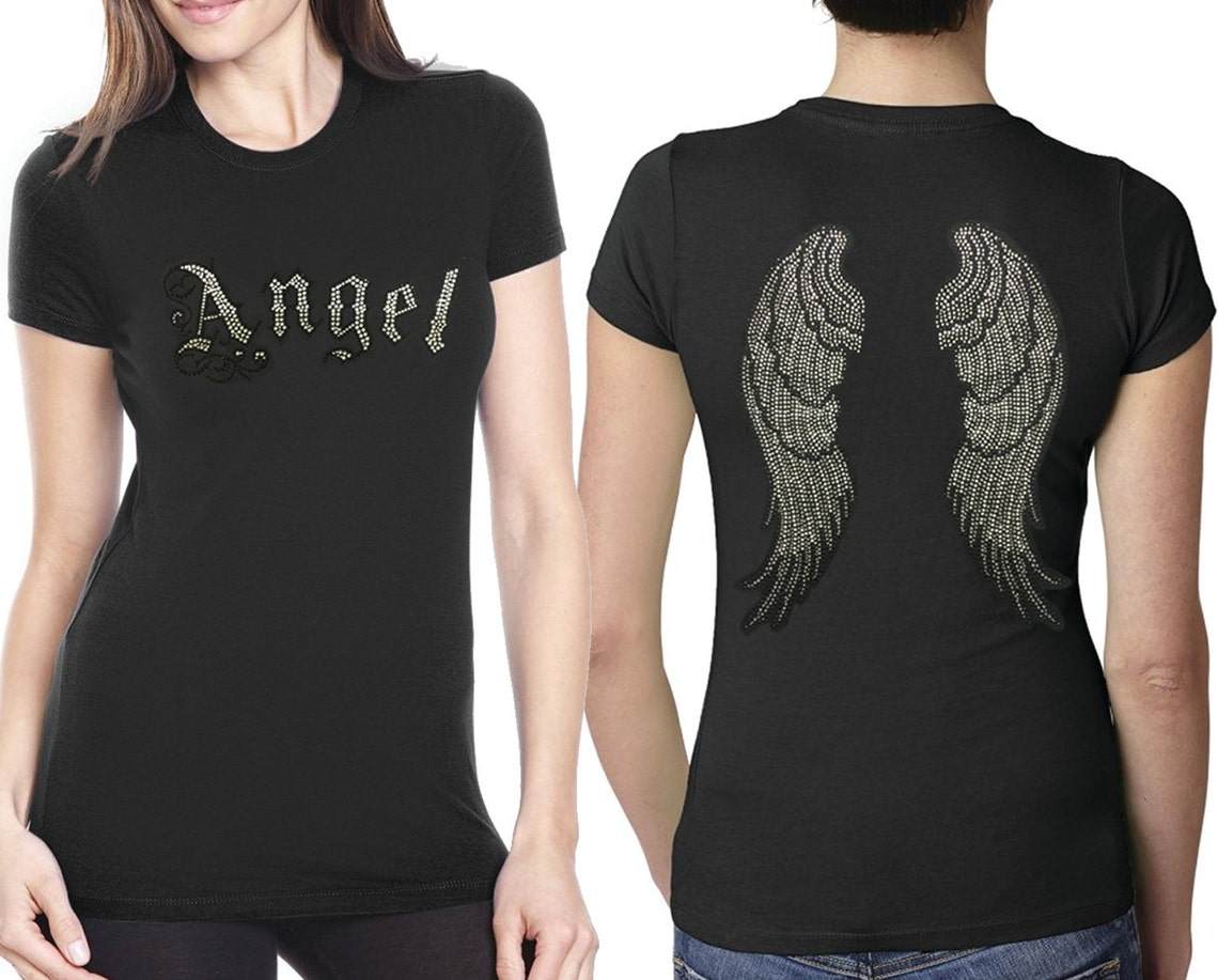 Women's Angel Wings Rhinestone Crew Neck T-shirt - Etsy