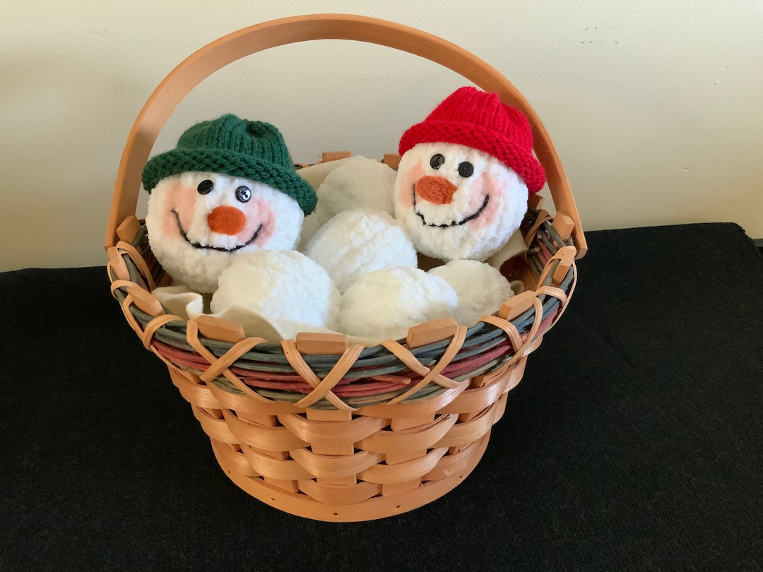 Hand Knit White Snowball W/hand Knit Hat Ornament/basket Filler - Etsy