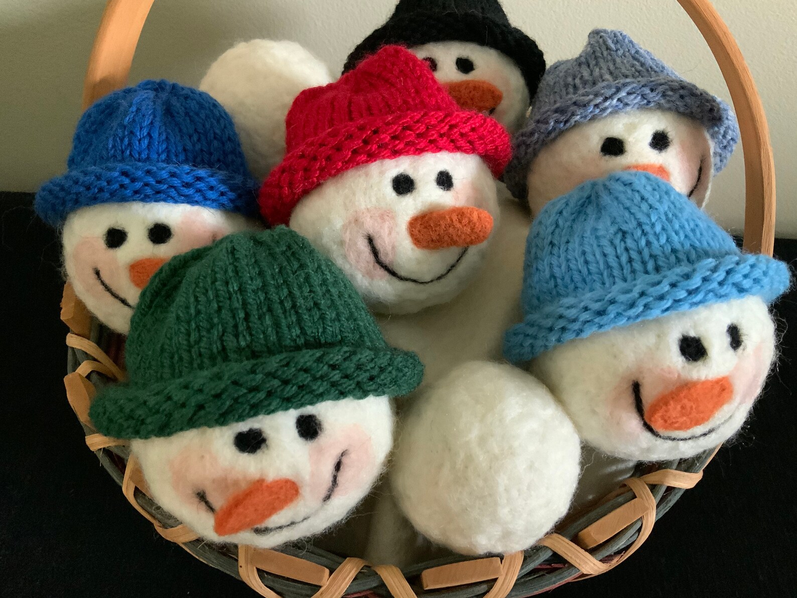 Needle Felted Snowballs W/hand Knit Wool Hats Ornaments - Etsy