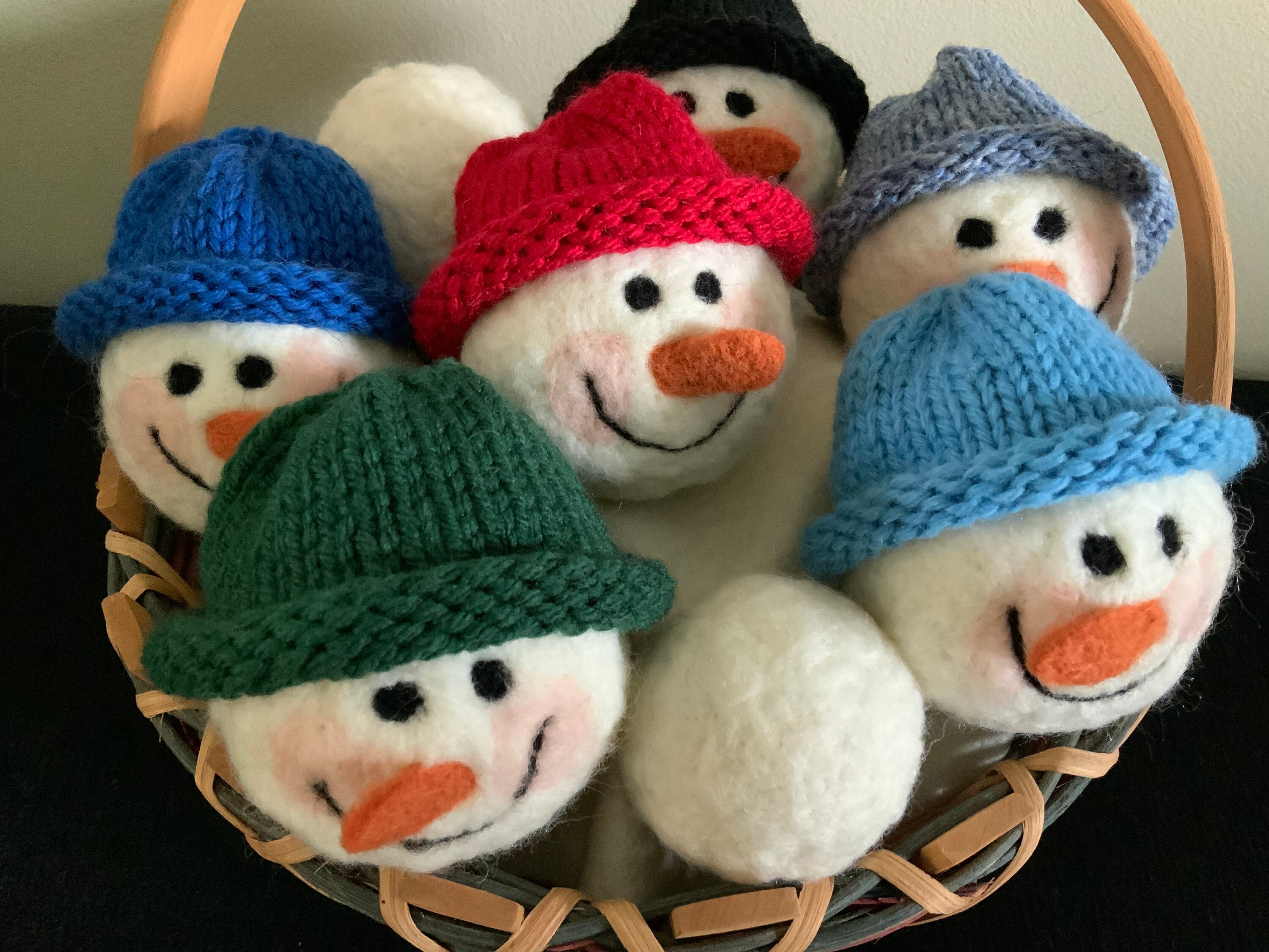 Needle Felted Snowballs W/hand Knit Wool Hats Ornaments - Etsy