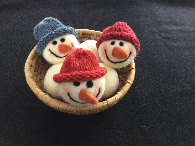 Needle Felted Snowballs W/hand Knit Wool Hats Ornaments | Etsy