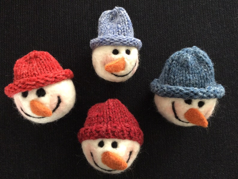 Needle Felted Snowballs W/hand Knit Wool Hats Ornaments | Etsy