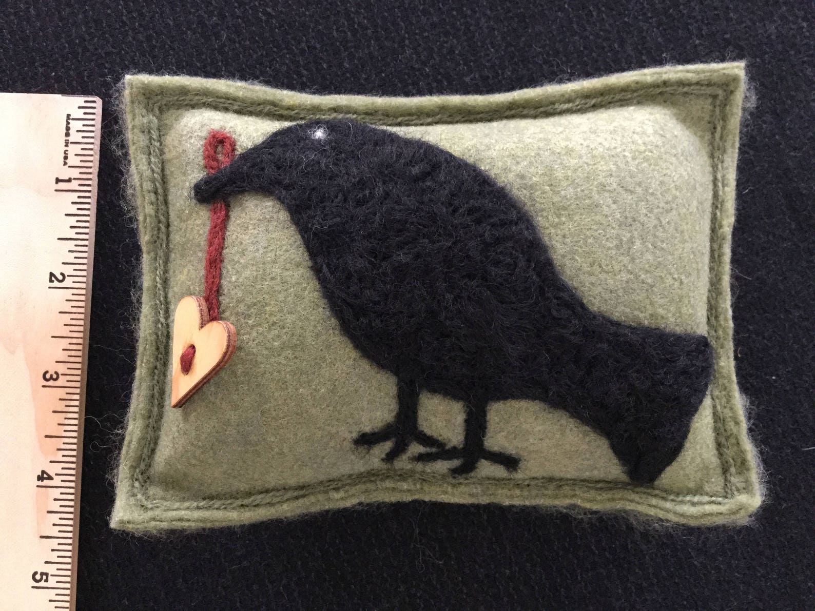 Hand Needle Felted Primitive Black Crow W/ Wooden Heart Maine - Etsy