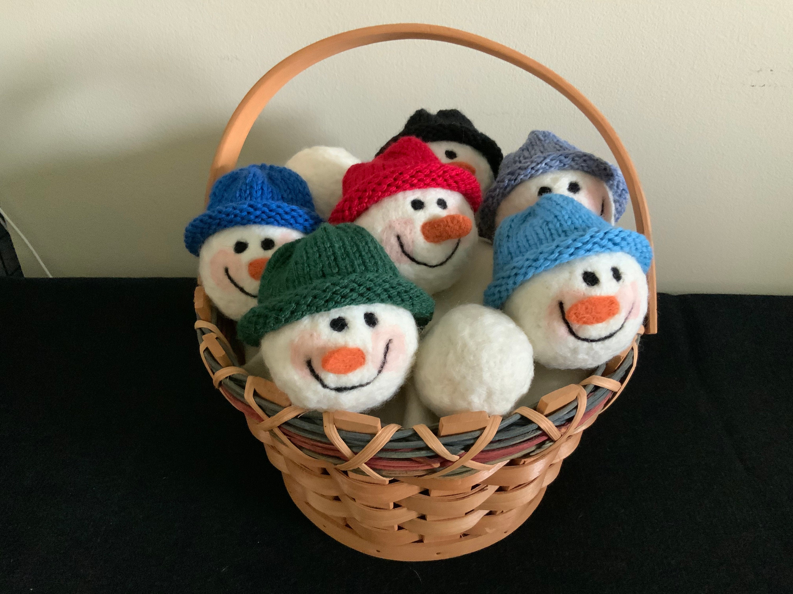 Needle Felted Snowballs W/hand Knit Wool Hats Ornaments - Etsy