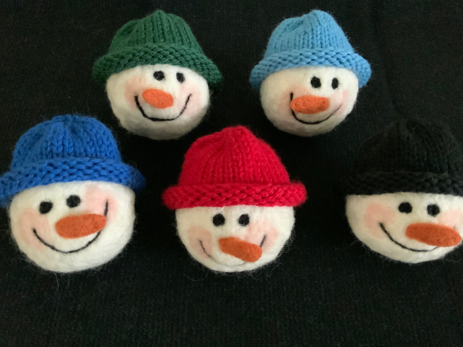 Needle Felted Snowballs W/hand Knit Wool Hats Ornaments - Etsy