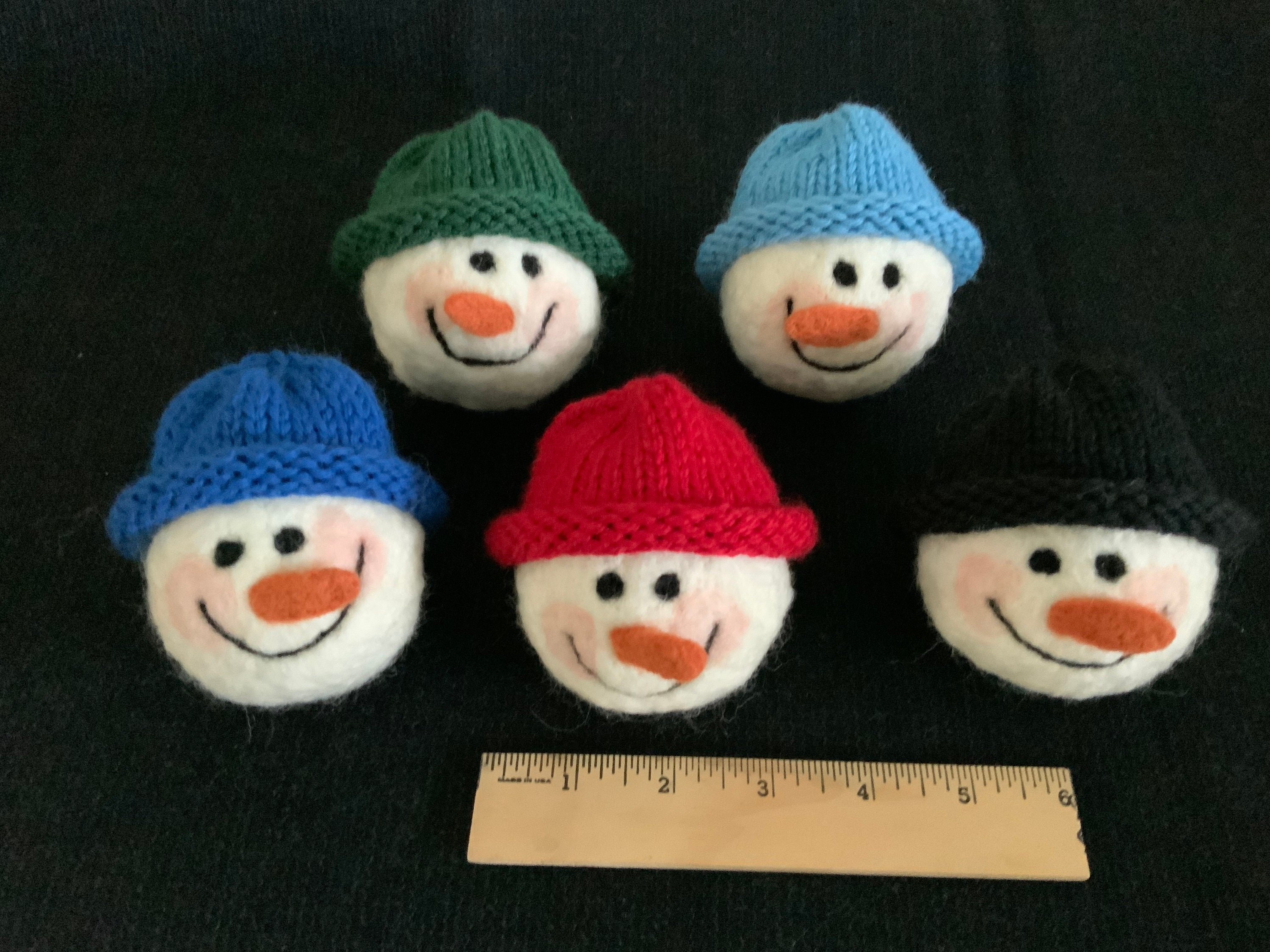 Needle Felted Snowballs W/hand Knit Wool Hats Ornaments - Etsy