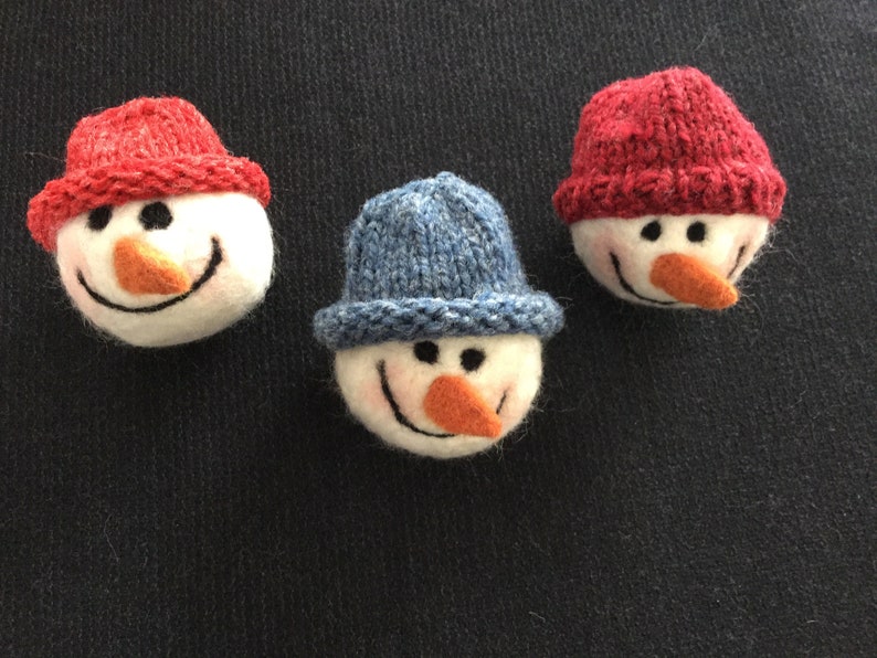 Needle Felted Snowballs W/hand Knit Wool Hats Ornaments | Etsy