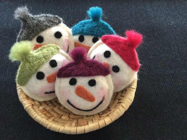 Needle Felted Snowballs With Wool Hats Maine Balsam Pine/fir - Etsy
