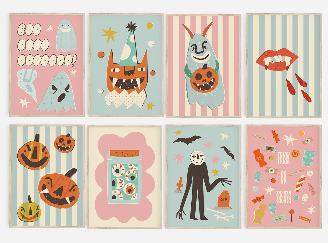 Halloween Art MEGA Bundle 2 PRINTABLE Aesthetics Pink Blue - Etsy