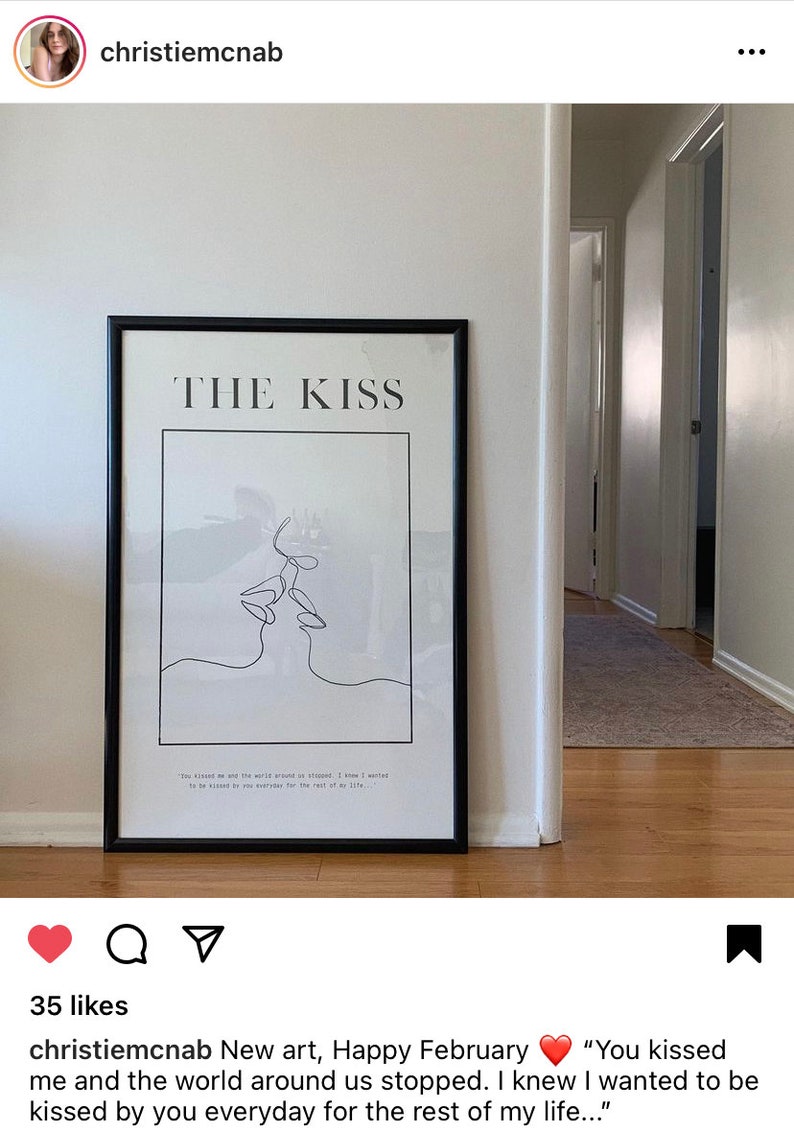 The Kiss PRINTABLE Kiss Line Drawing museum poster beige | Etsy