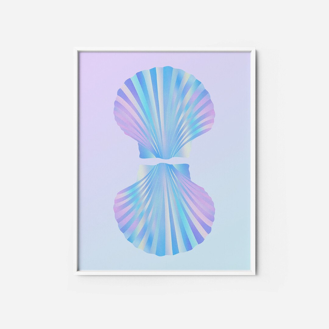 Iridescent Shell Blue PRINTABLE Pastel Pink Green Seashell Art - Etsy