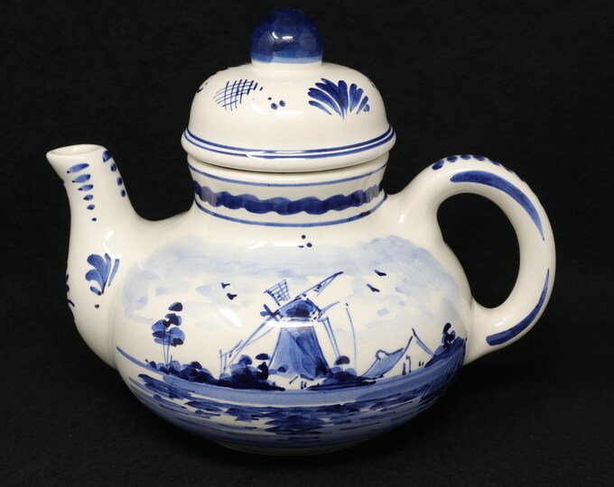 VERY NICE Blue and White Delft Holland Teapot, Holds 5.5 Cups, Vintage ...