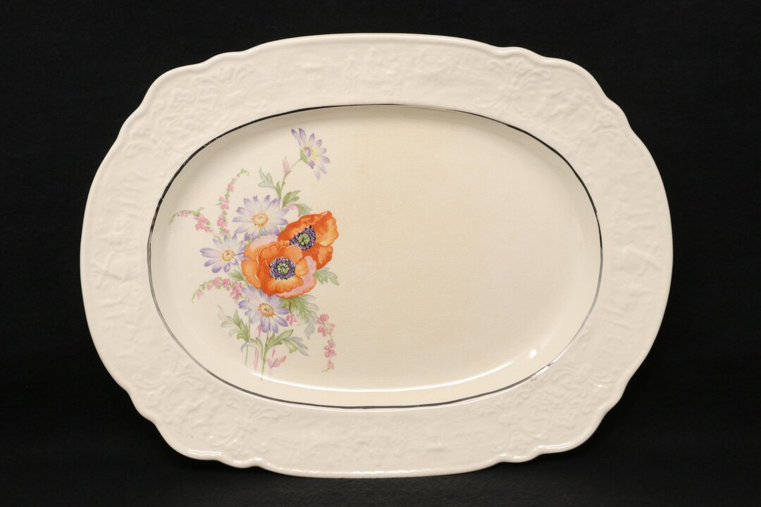 12 3/4" Old Holland Ware Platter With Poppies and Other Flowers, Oval ...