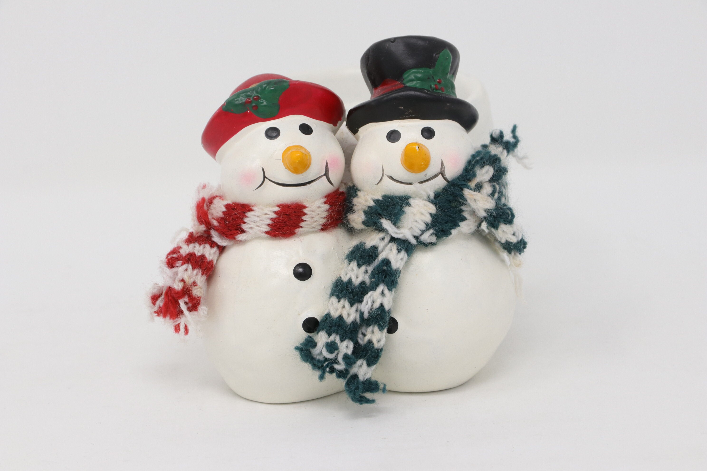 Snowmen Planter, Fun Ceramic Christmas Decor, Vintage Jolly Snowman ...