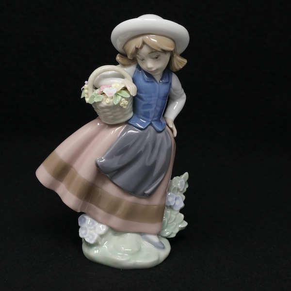 Lladro Girl With Basket of Flowers - Etsy