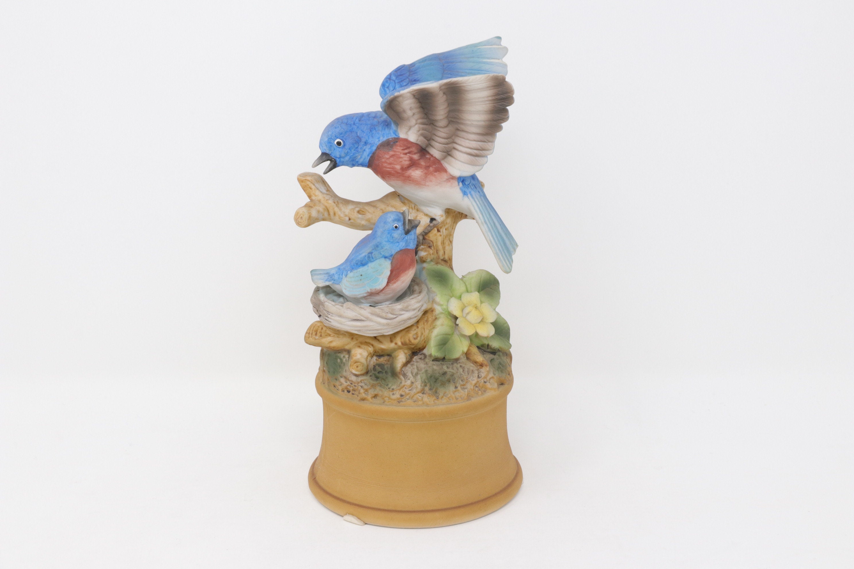 Bluebird at Nest figurine music box vintage Shafford Japan 7 | Etsy