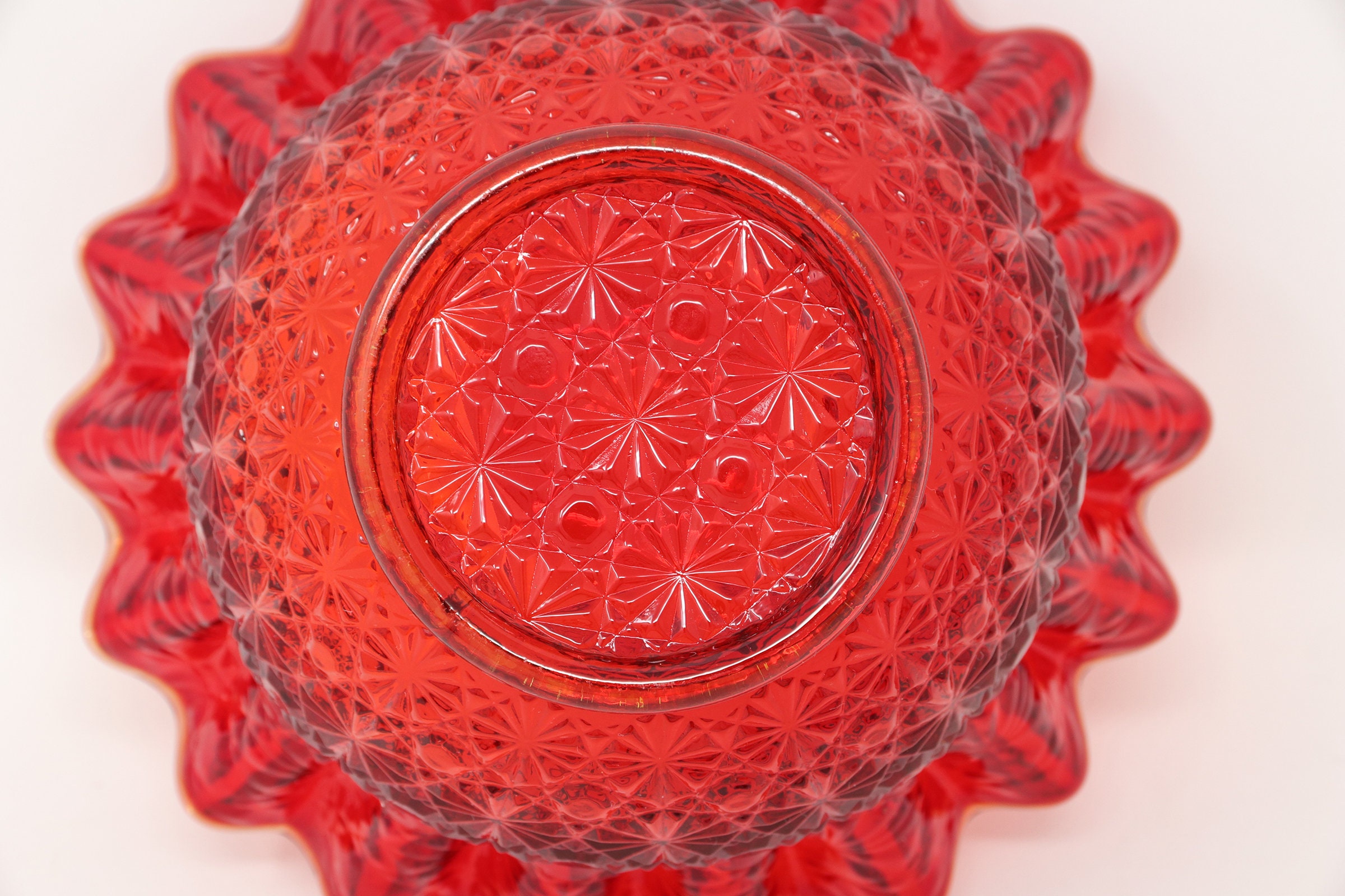 MINT 6 Red Glass Bowl With Ruffled Top Bright Red Candy | Etsy