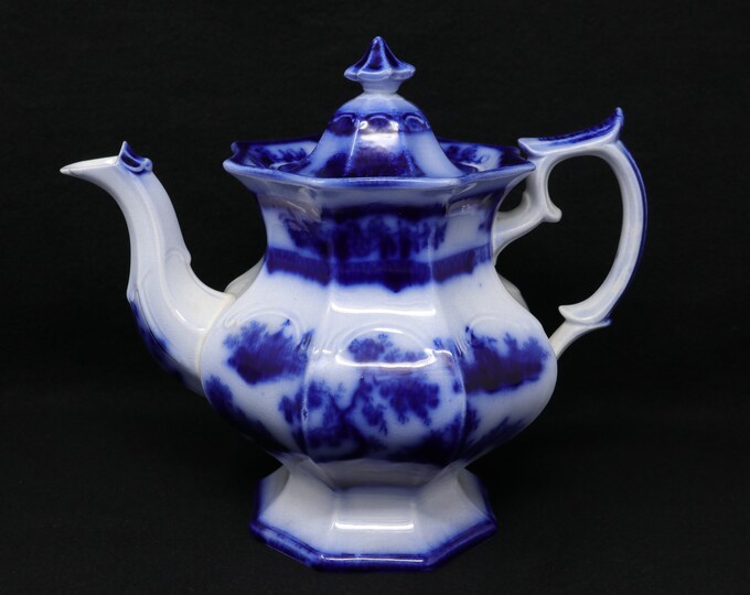 RARE Antique Wedgwood Chapoo Flow Blue Teapot, C. 1850, Holds 6 Cups ...