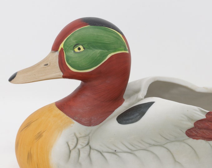 8.5 Duck Figurine/ Planter/ Holder, Ceramic Green-winged Teal Duck ...