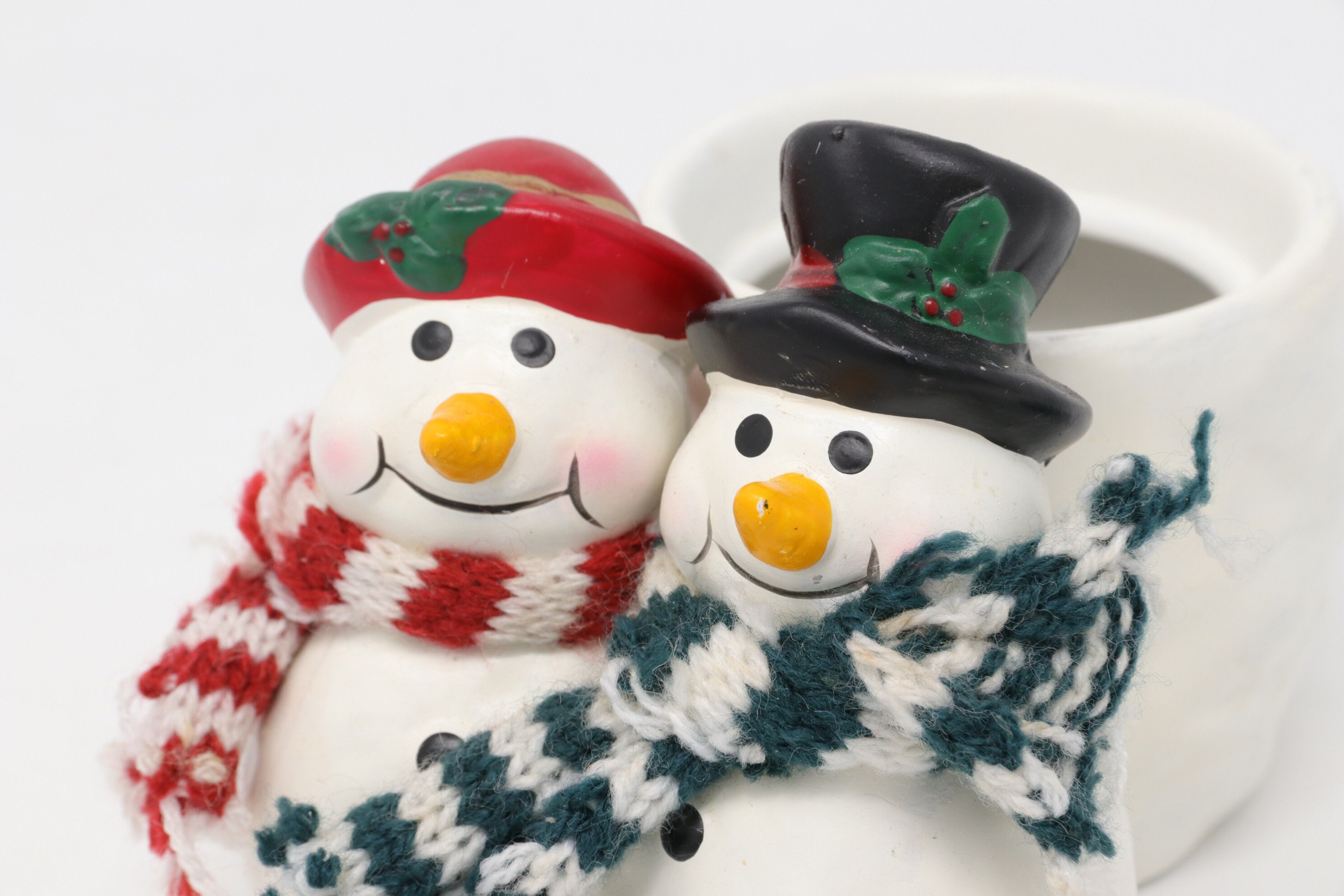 Snowmen Planter, Fun Ceramic Christmas Decor, Vintage Jolly Snowman ...