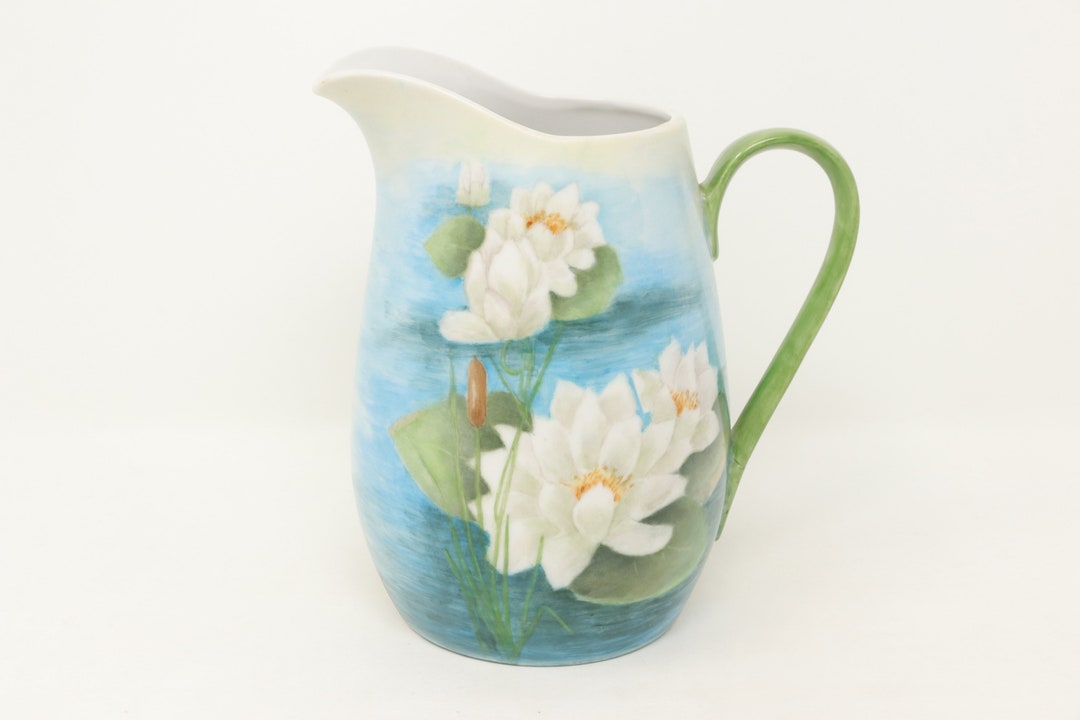 Excellent Vintage 1-quart Handpainted Pitcher With Lotus or Water ...