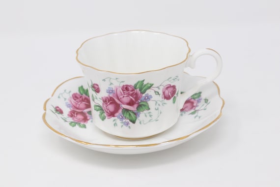 MINT English Castle Tea Cup with a saucer pink roses design | Etsy