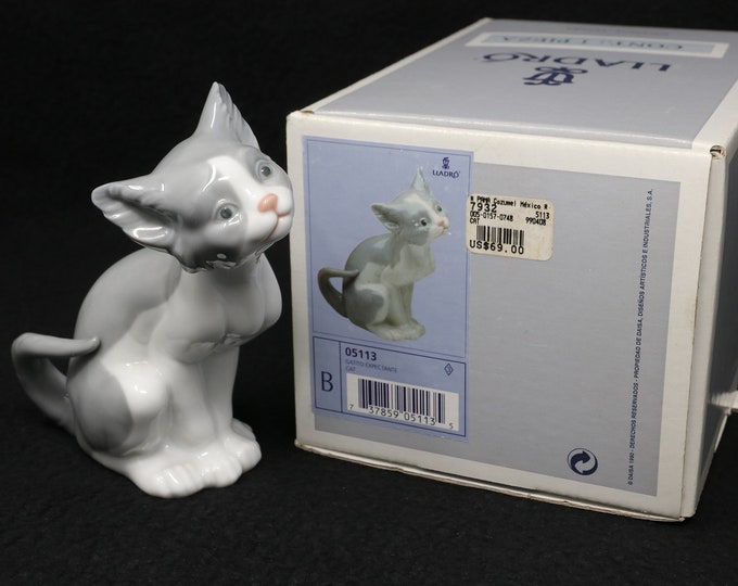 MINT IN BOX 5.5" Lladro Feed Me Cat Figurine #5113, White and Gray ...