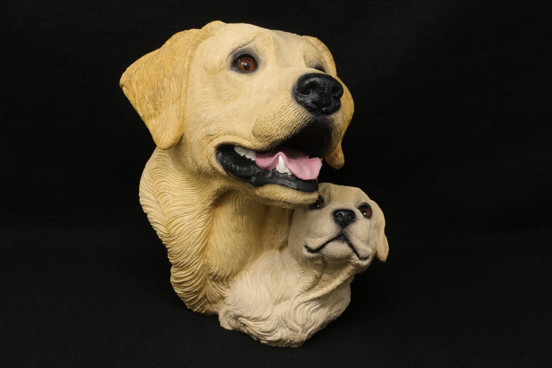 MINT 7.5" Tall Yellow Lab and Pup Bust/ Figurine, Living Stone 2002 ...