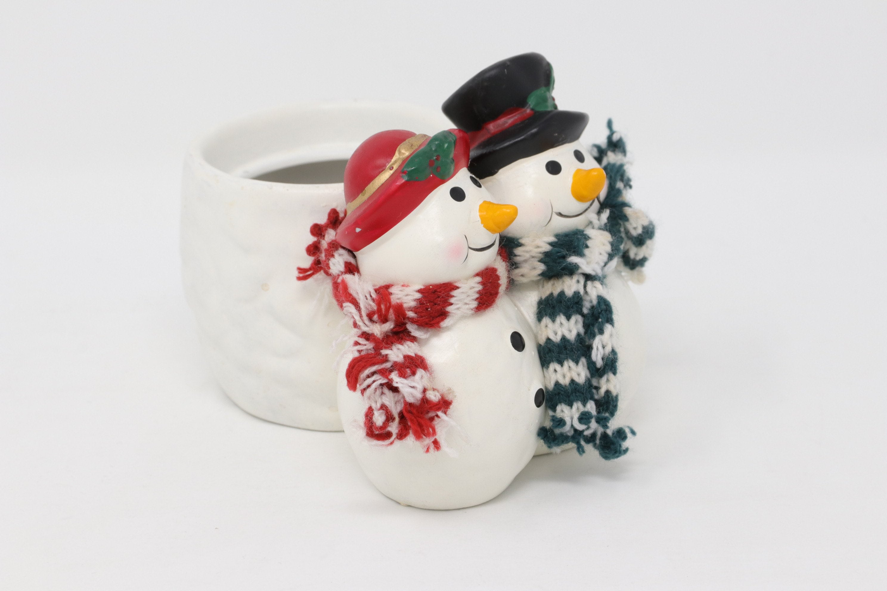 Snowmen Planter, Fun Ceramic Christmas Decor, Vintage Jolly Snowman ...